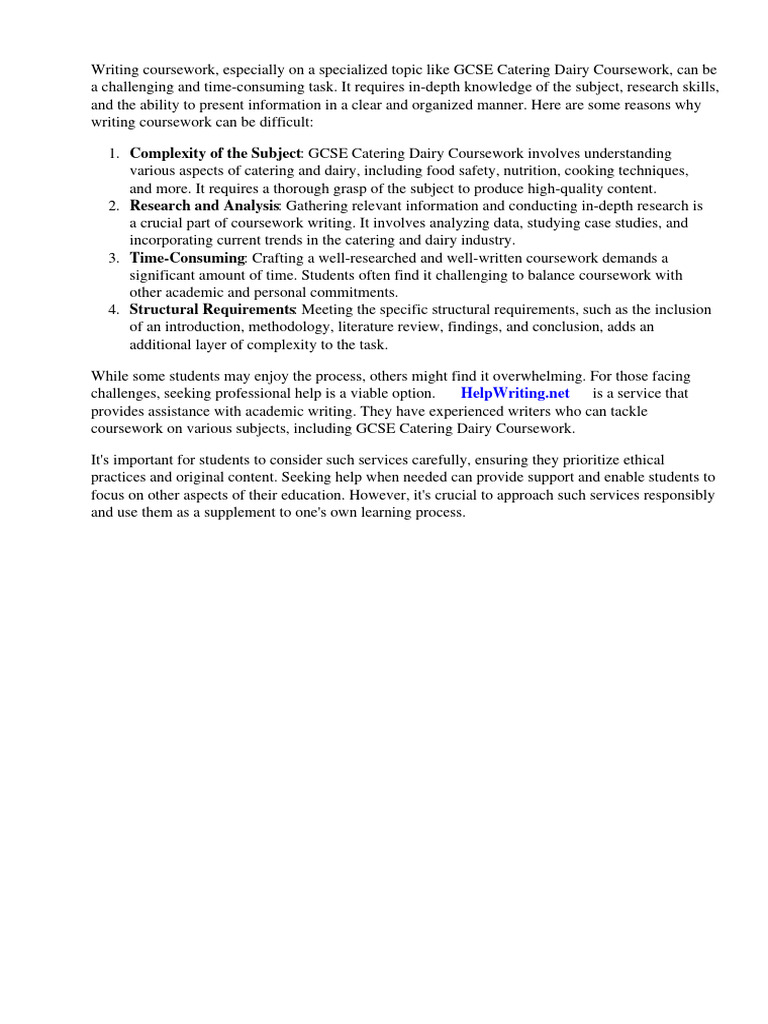 Gcse Catering Dairy Coursework | PDF | Wellness
