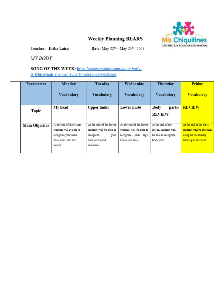Mis Chiquitines - LESSON PLAN 4 | PDF