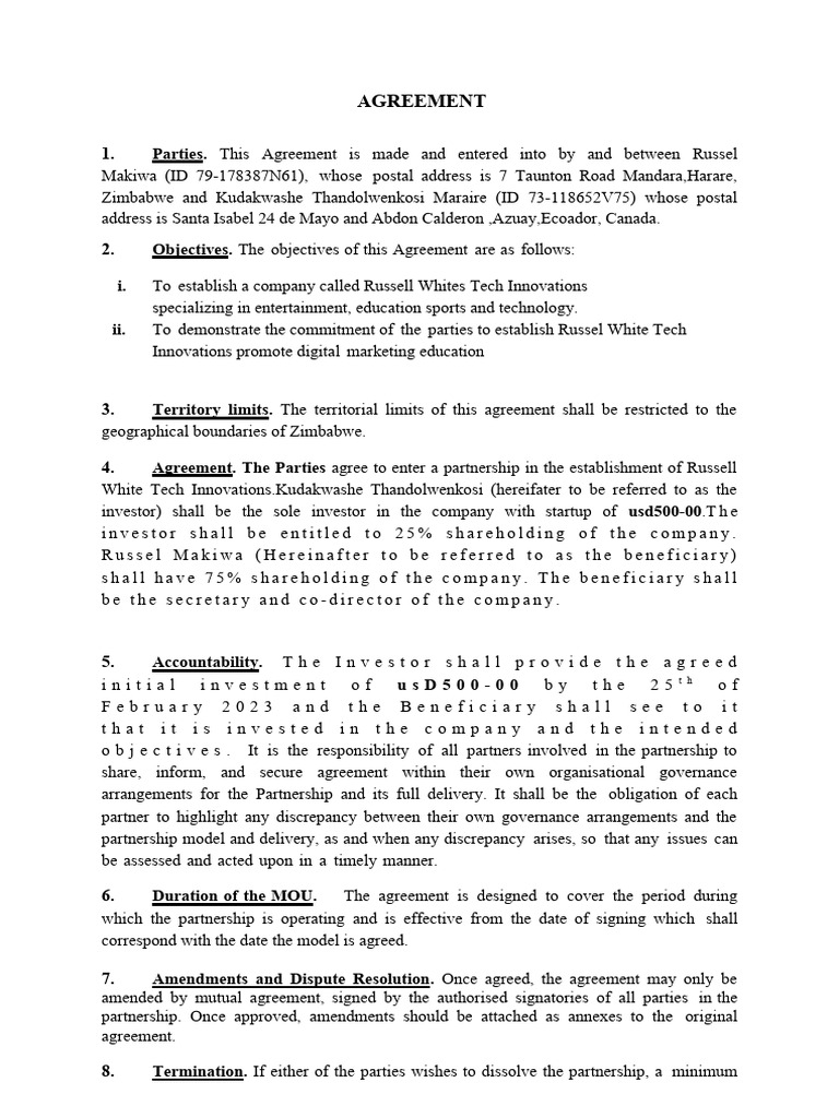 Agreement Makiwa | PDF | Private Law | Business