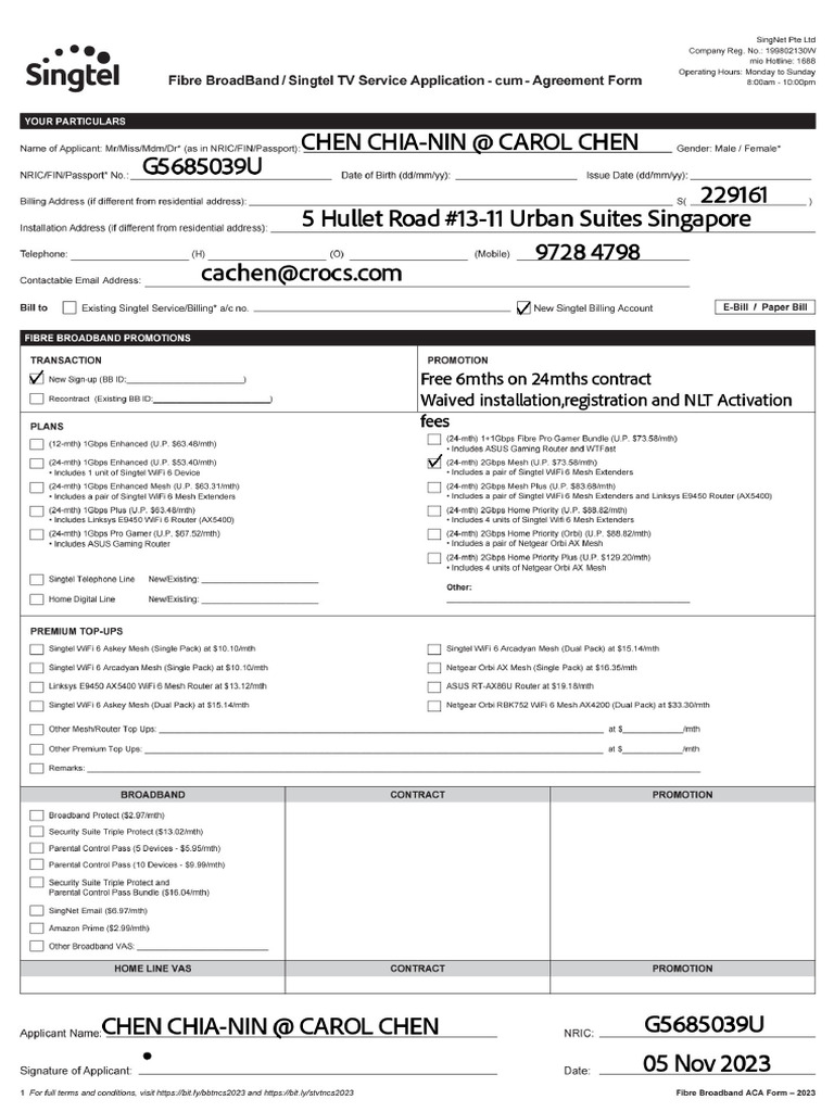 ACA Form (Carol Chen) | PDF
