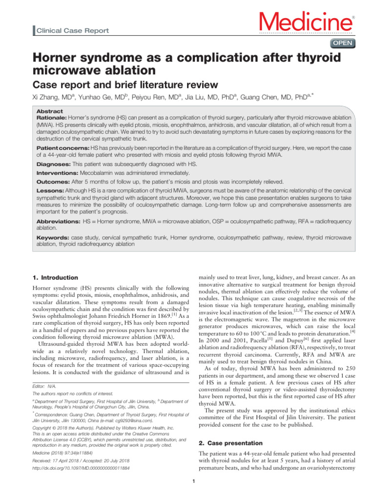 Horner Syndrome As A Complication After Thyroid Microwave Ablation ...
