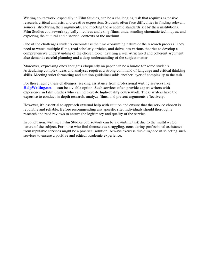 Film Studies Coursework Examples | PDF | Critical Thinking | Thought