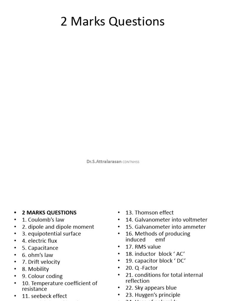 2 Marks Questions | PDF