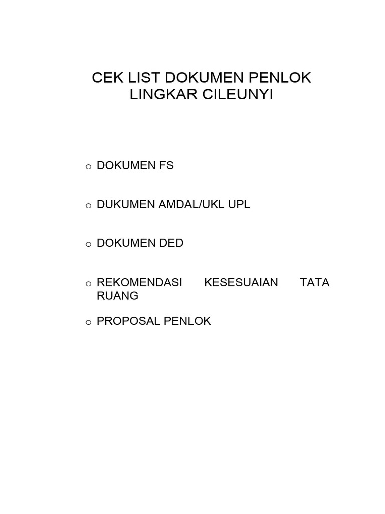 Cek List Dokumen Penlok | PDF