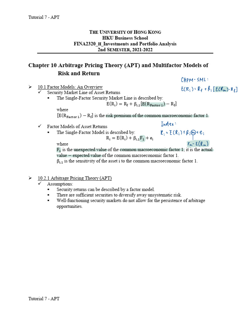 FINA2320 H 2021 Tutorial 7 | PDF | Capital Asset Pricing Model | Modern Portfolio Theory