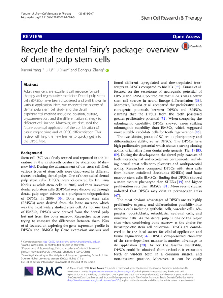 Dental Pulp SCs | PDF | Tissue Engineering | Cellular Differentiation