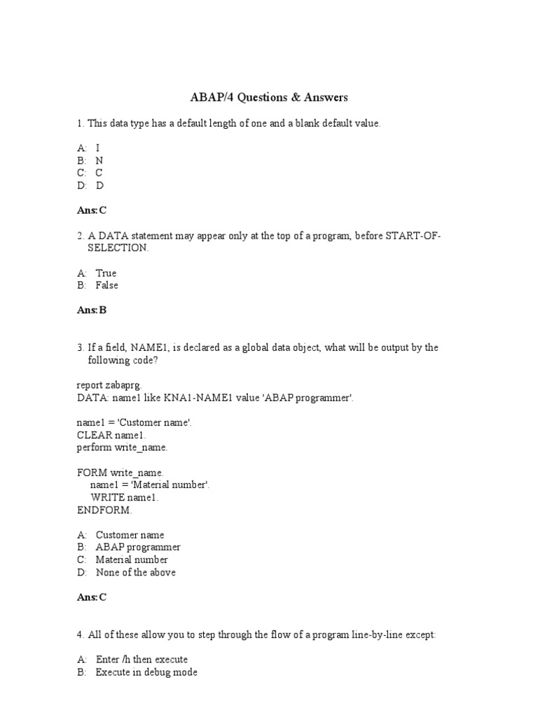 Abap Questions Pdf C Programming Language Parameter Computer Programming 