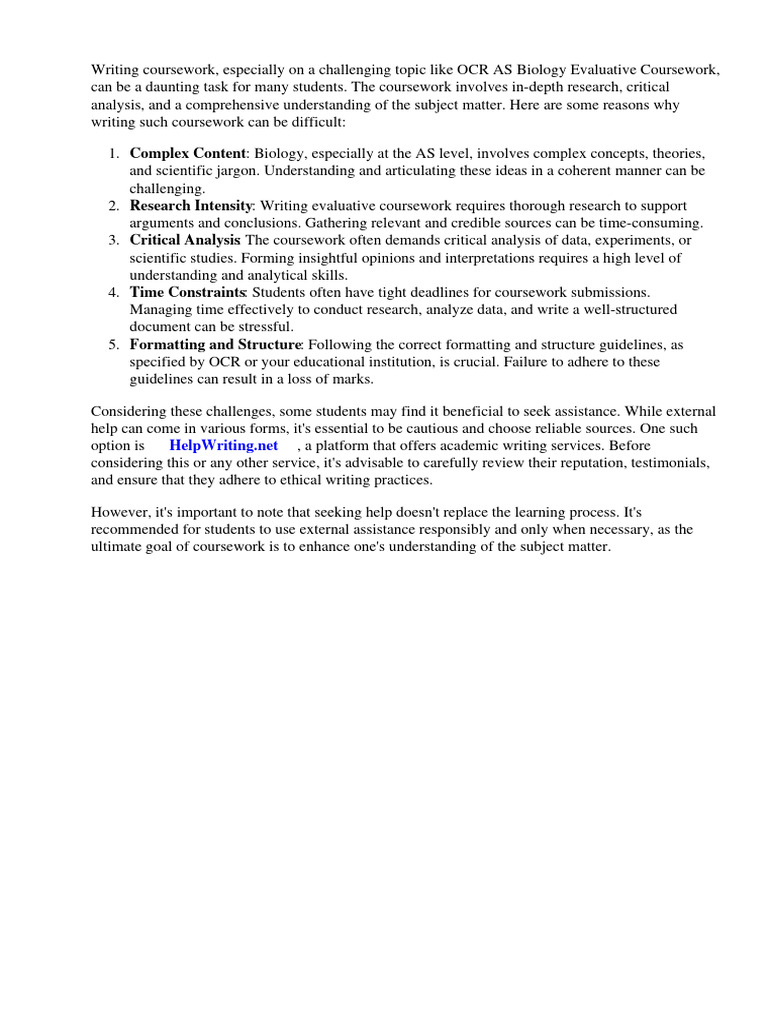 Ocr As Biology Evaluative Coursework | PDF | Critical Thinking | Linked In