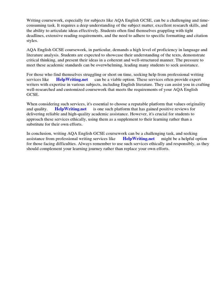 Aqa English Gcse Coursework Samples | PDF