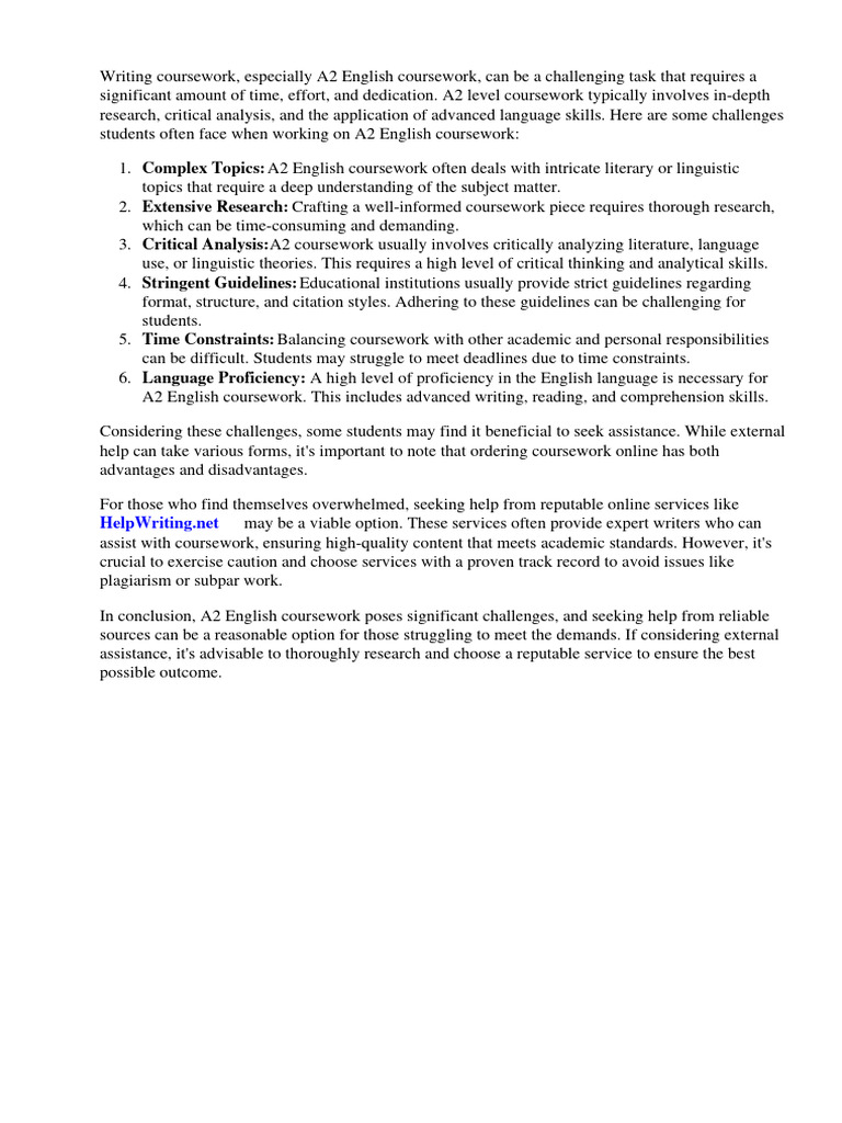A2 English Coursework Questions | PDF | English As A Second Or Foreign ...