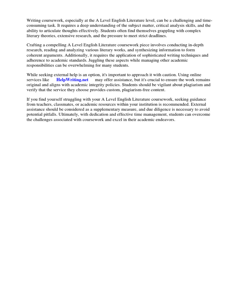 A Level English Literature Coursework Examples | PDF | Career & Growth
