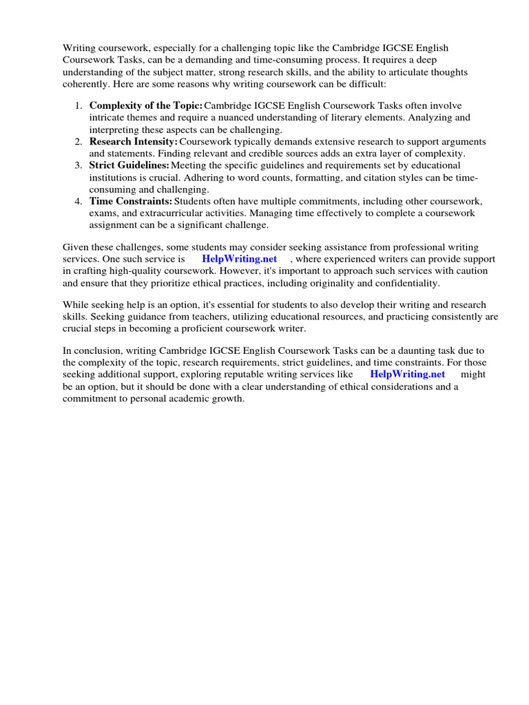 Cambridge Igcse English Coursework Tasks | PDF | Websites | World Wide Web