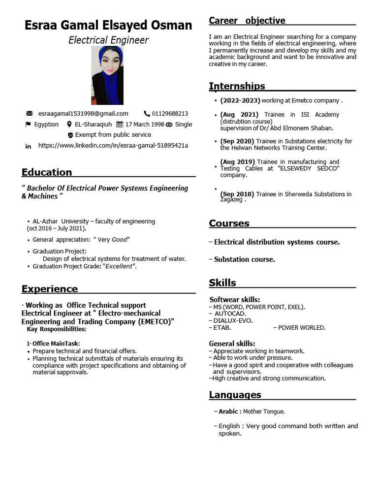 CV, Esraa. | PDF | Engineering | Physical Sciences