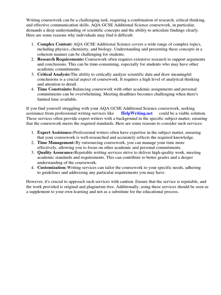 Aqa Gcse Additional Science Coursework | PDF