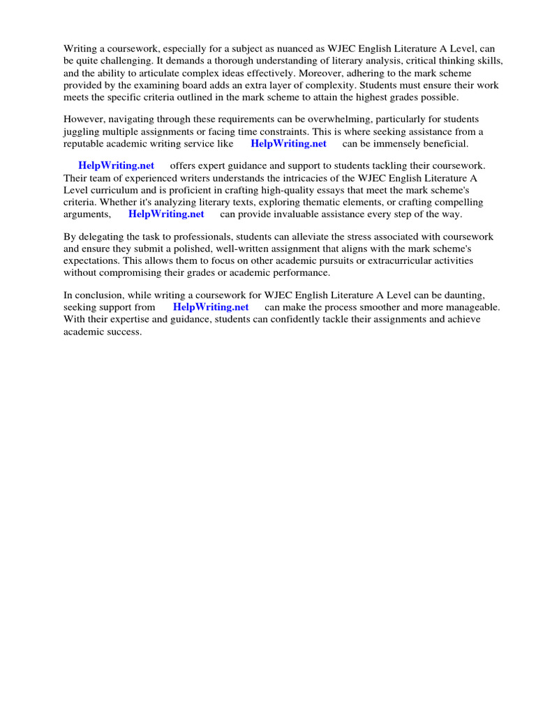 Wjec English Literature A Level Coursework Mark Scheme | PDF | Social ...