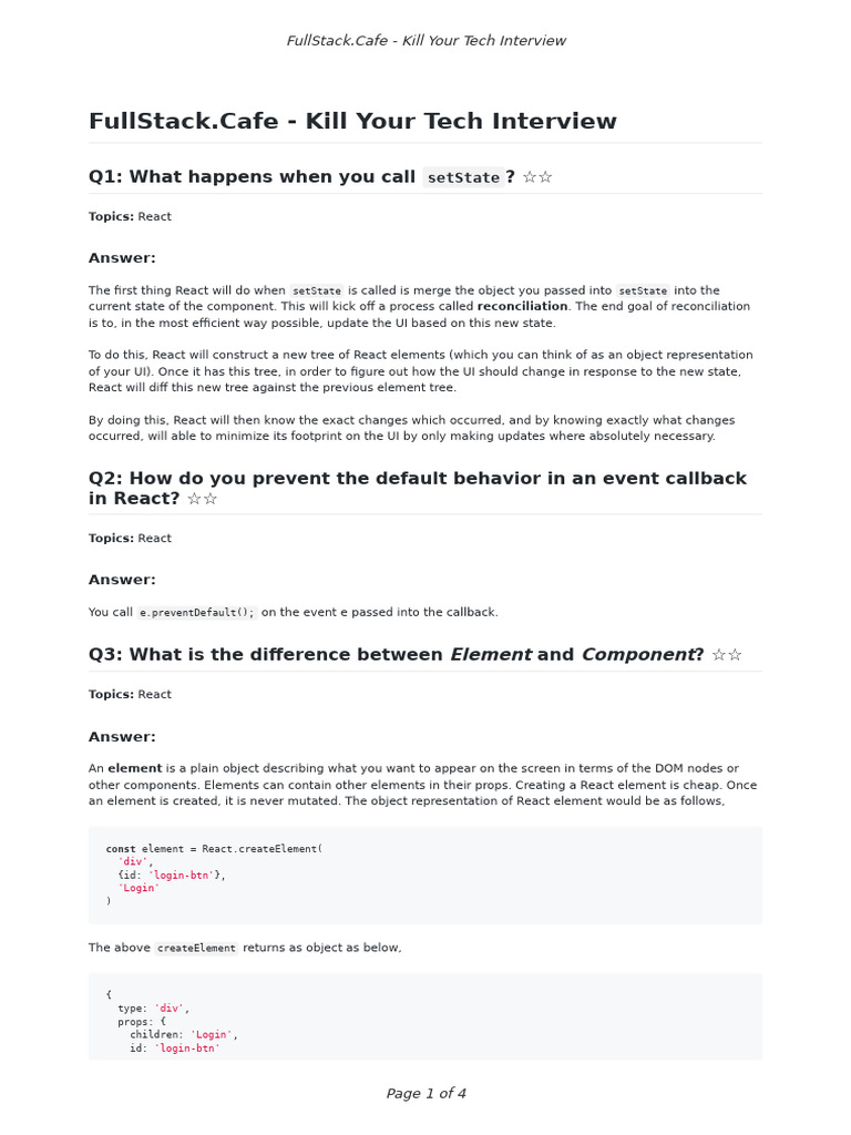 React Interview Questions Explained | PDF | Constructor (Object Oriented Programming) | Programming