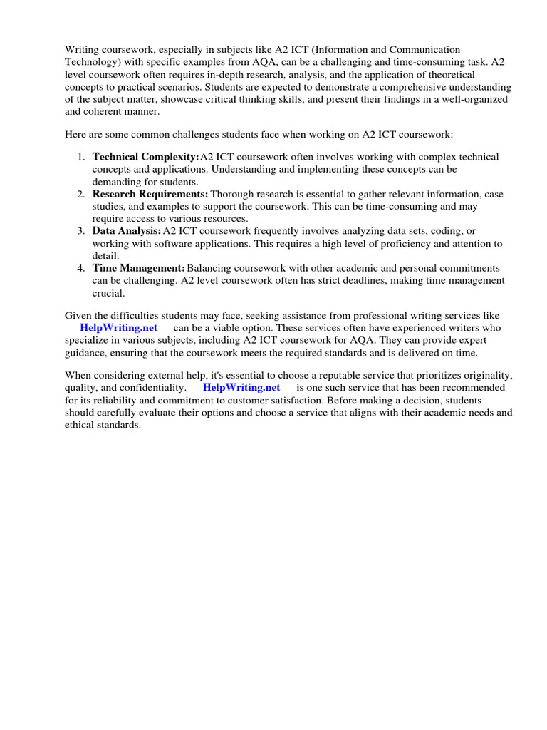 A2 Ict Coursework Examples Aqa | PDF