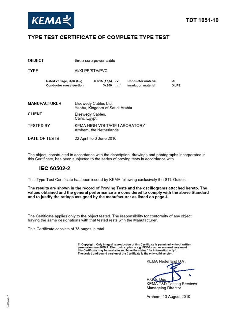 Kema Three Core Power Cables - 1 | PDF | Insulator (Electricity ...