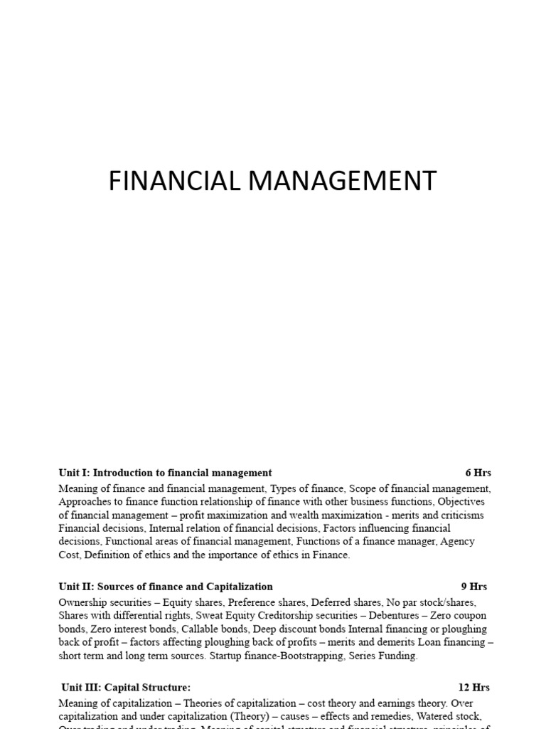 Unit 1 FINANCIAL MANAGEMENT | PDF | Public Finance | Financial Capital