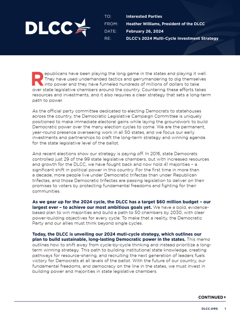 FINAL DLCC Multi-Cycle Memo | PDF | Democratic Party (United States ...