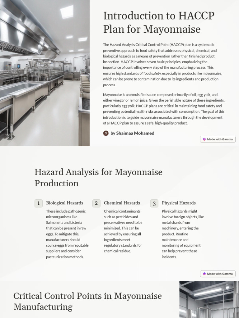 Introduction To HACCP Plan For Mayonnaise | PDF | Food Safety | Hazard ...