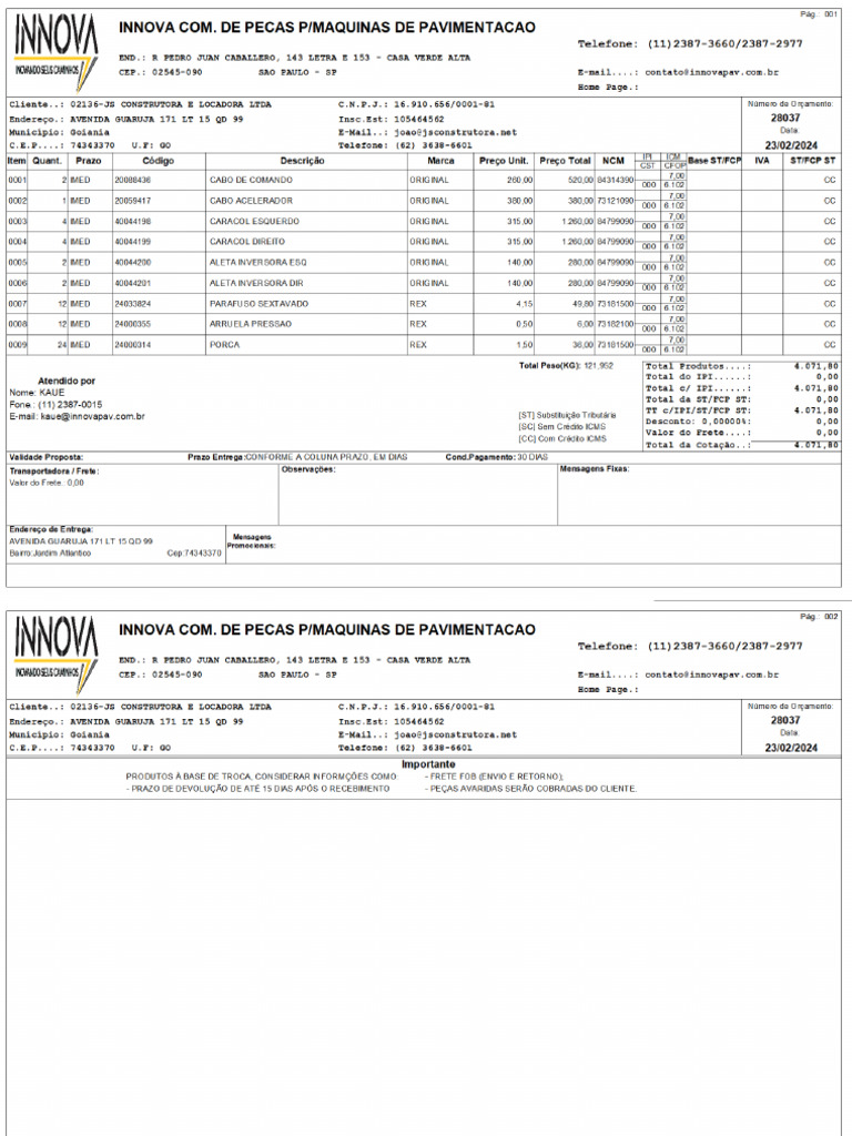 23.02.24 VBA-02 Caracol Aletas VBA-03 Cabos de Comando Acelerador | PDF