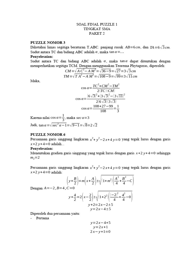 Soal Final Puzzle Matematika SMA | PDF | Metode & Bahan Ajar