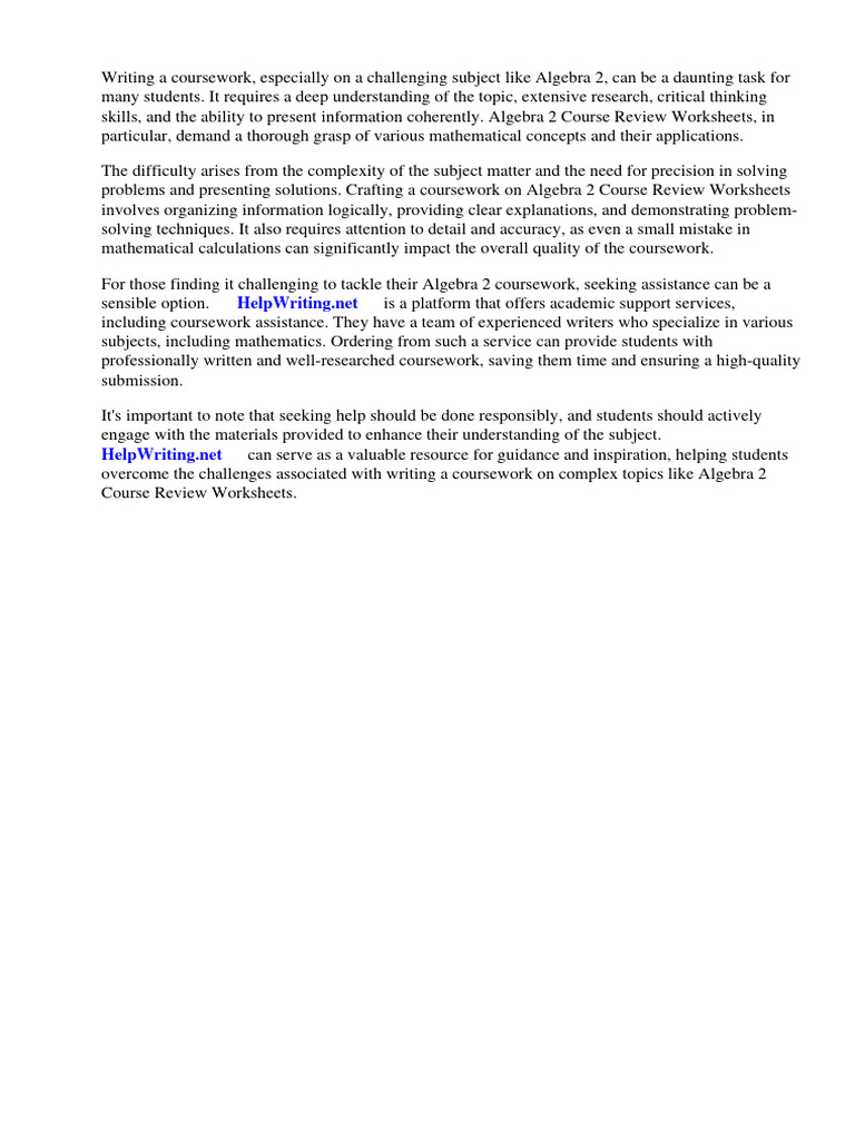 Algebra 2 Course Review Worksheets | PDF