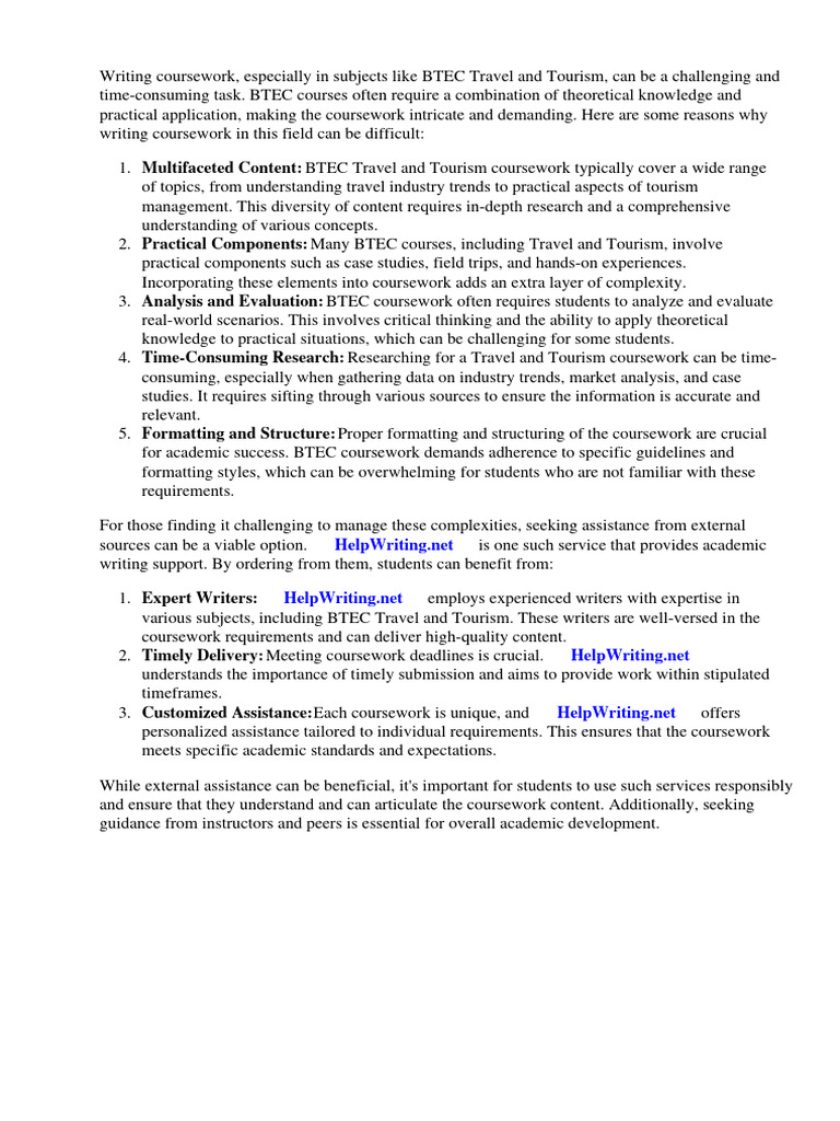 Btec Travel and Tourism Coursework | PDF | Linked In | Tourism
