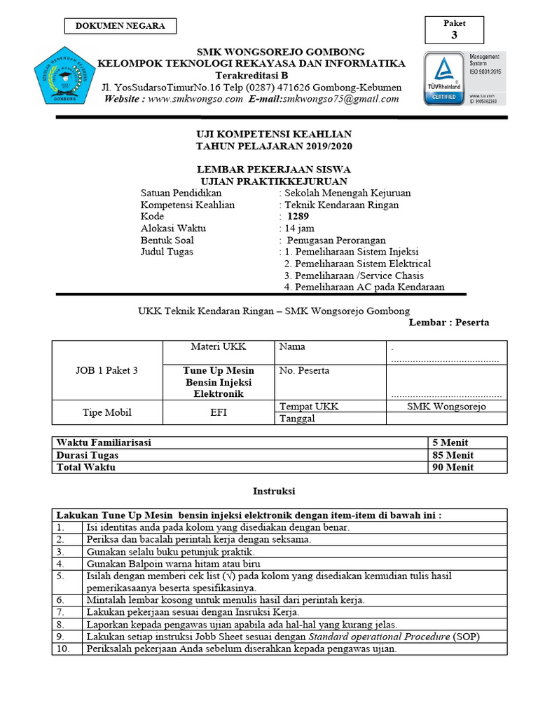 Job Sheet FIK Ukk 2019-2020 | PDF