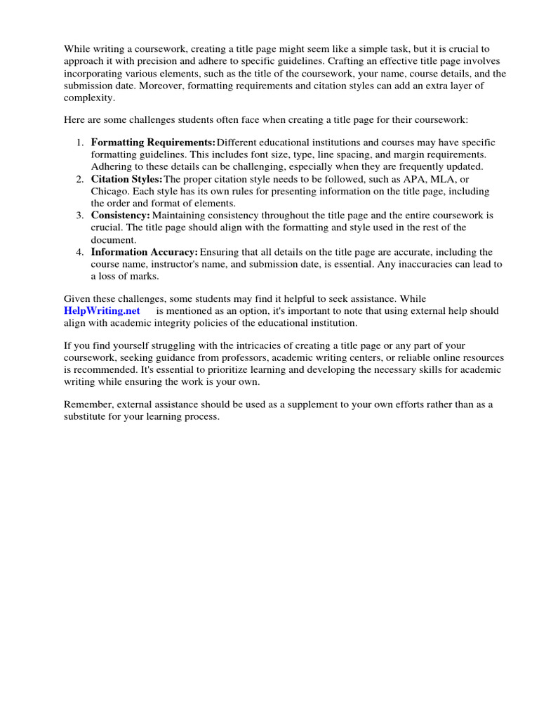 Title Page For Coursework | PDF