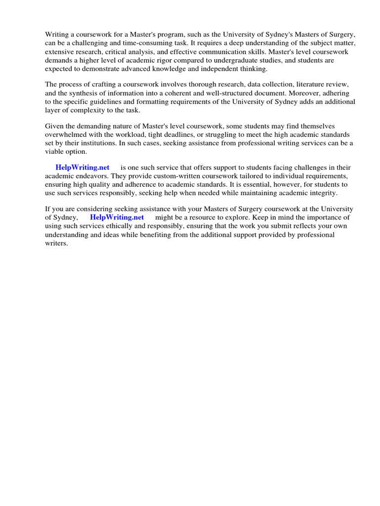 Master's Coursework Help at Sydney University | PDF