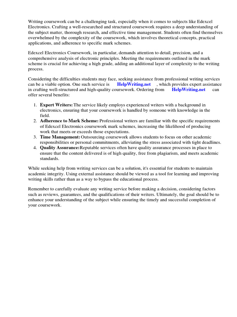 Edexcel Electronics Coursework Mark Scheme | PDF