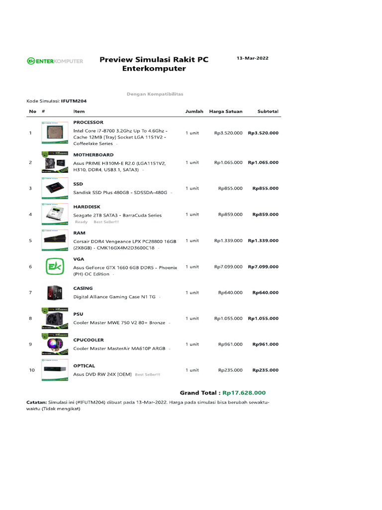 Simulasi Rakit PC Enter Komputer | PDF