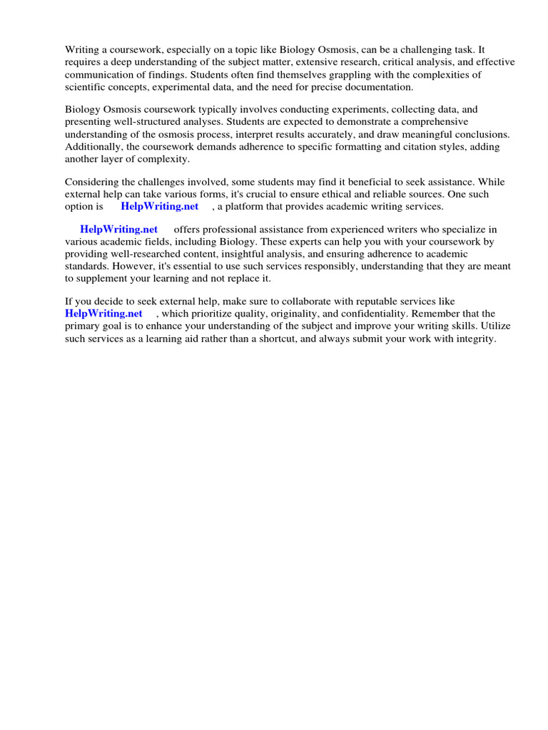 Coursework Biology Osmosis | PDF