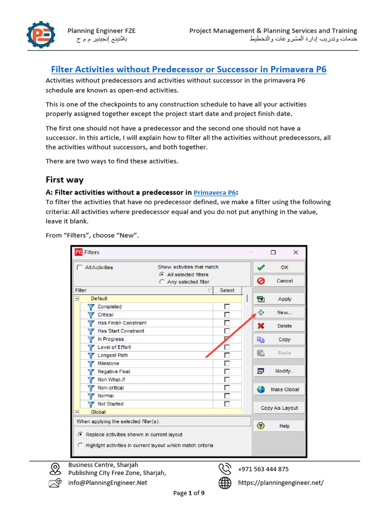Filter Open-End Activities in P6 | PDF | Business