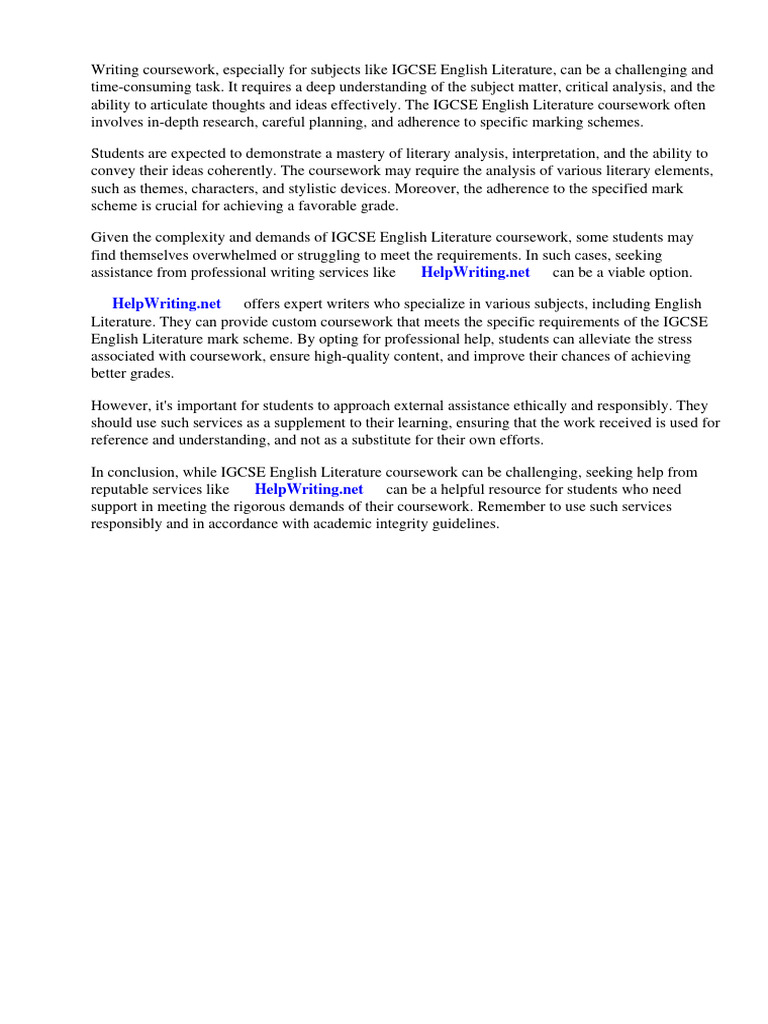 Igcse English Literature Coursework Mark Scheme | PDF | Facebook | Linked In