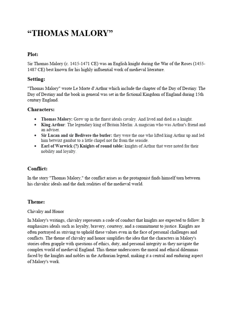 Thomas Malory and The Death of Arthur | PDF | King Arthur | Le Morte D ...