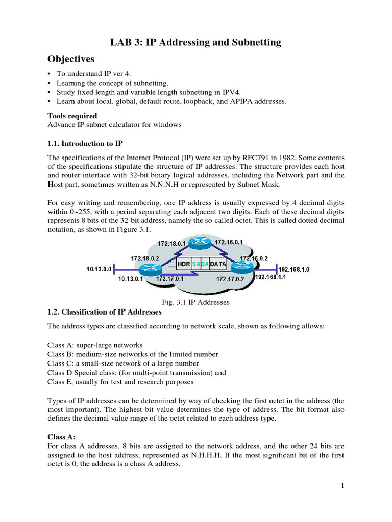 Week 3 Lab 3 Ip Addressing And Subnetting Pdf Ip Address Computer Network