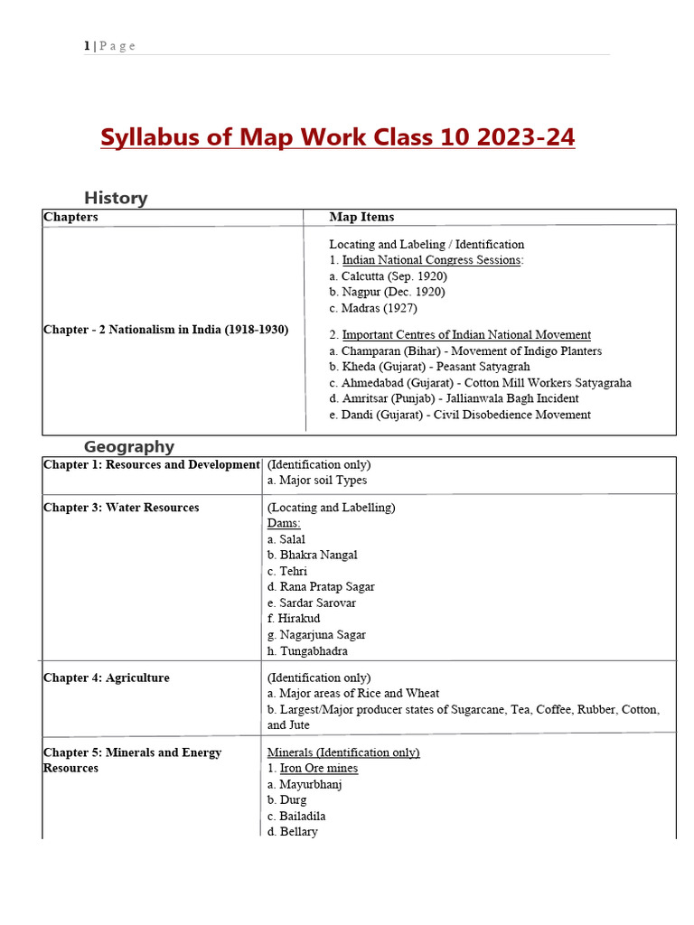 SOCIAL Science Syllabus of Map Work Class 10 2023 | PDF | Gujarat | Indian Independence Movement