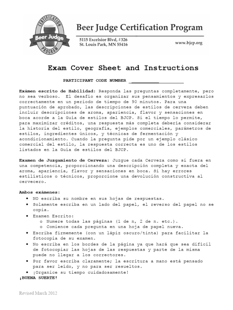 Exam Cover Sheet ES | PDF