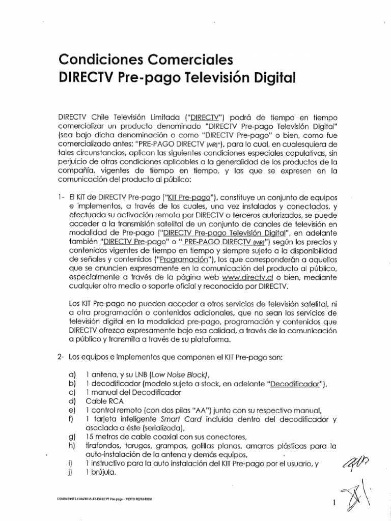 Condiciones Comerciales DIRECTV Pre-Pago | PDF