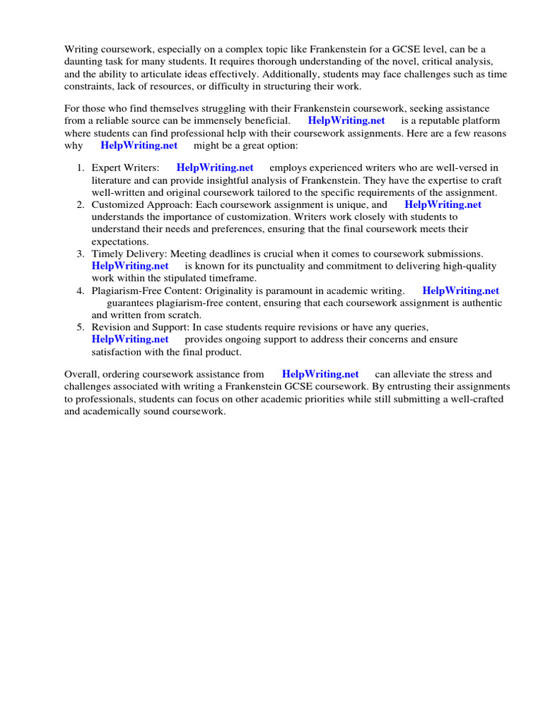 Frankenstein Gcse Coursework | PDF