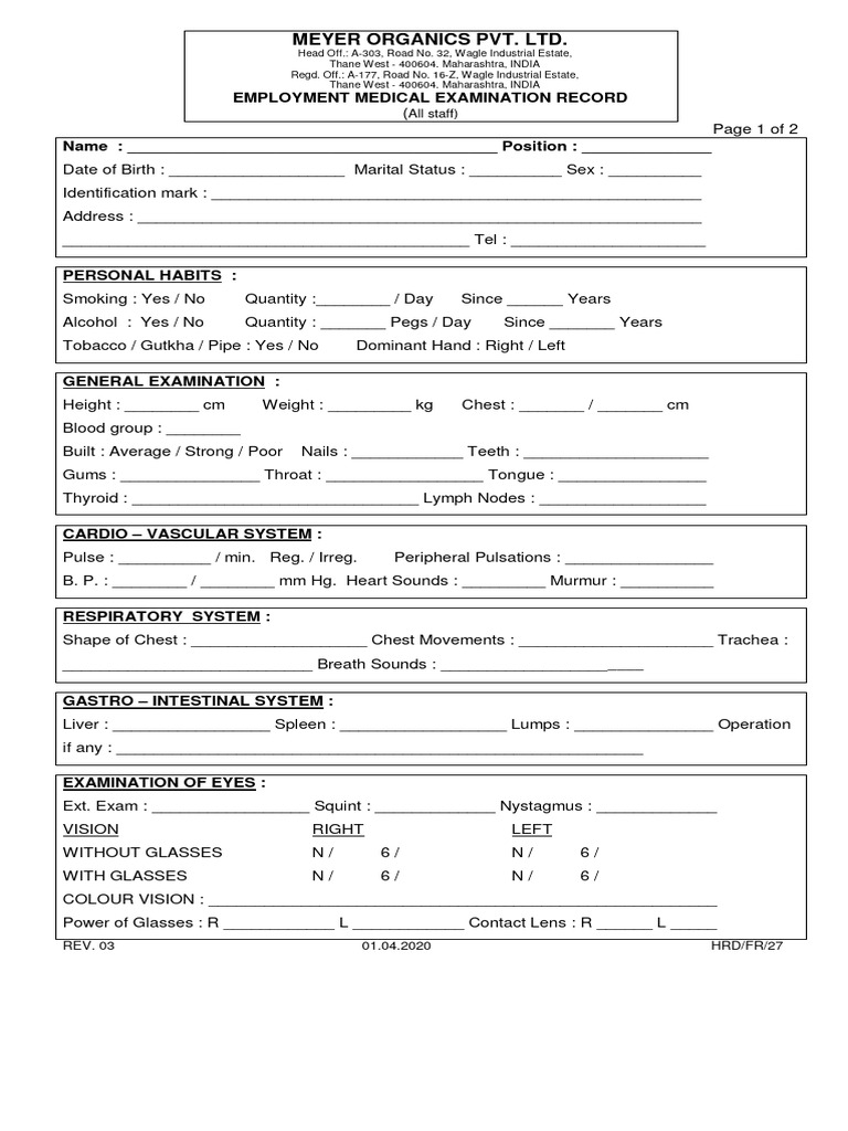 Medical Examination Form | PDF | Medical Specialties | Clinical Medicine