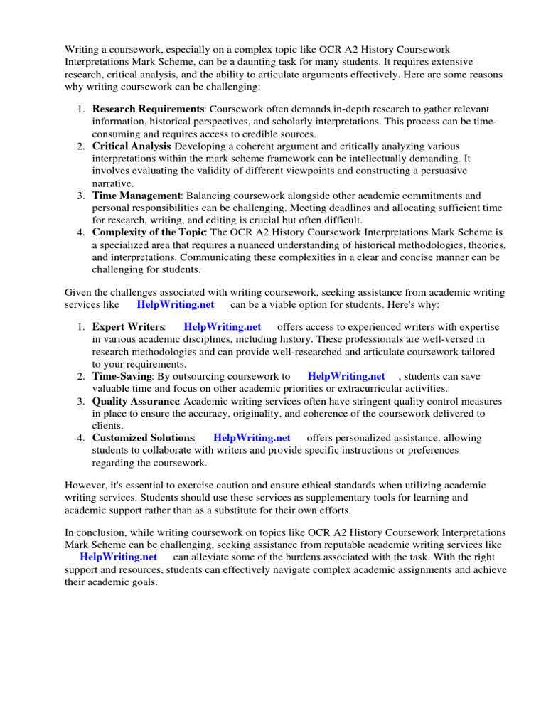 Ocr A2 History Coursework Interpretations Mark Scheme | PDF | Gce ... Ocr A2 History Coursework Interpretations Mark Scheme | PDF | Gce ...