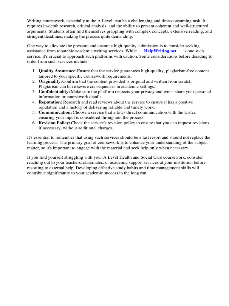 A Level Health and Social Care Coursework Examples | PDF | Nonverbal ...