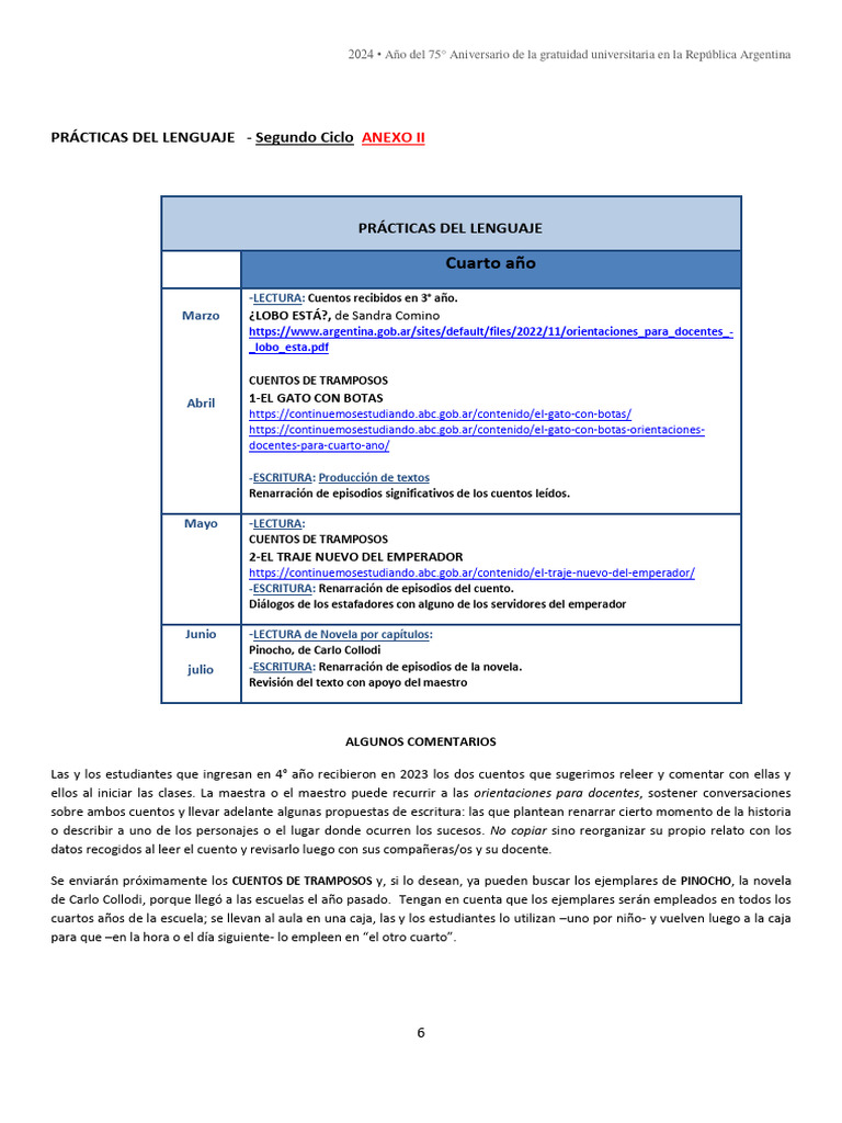 ANEXO II Prácticas Del Lenguaje 2º Ciclo | PDF