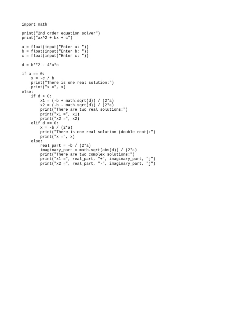 2nd Order Equation Solver | PDF