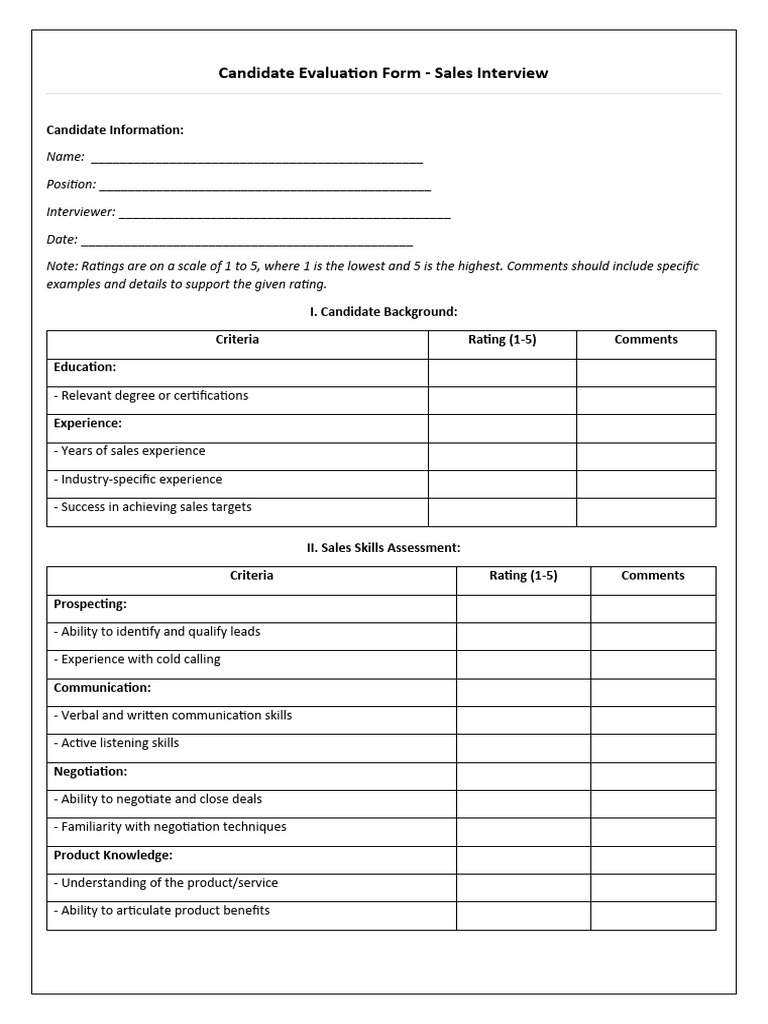 Sales Interview Evaluation Format | PDF | Sales | Customer Relationship ...