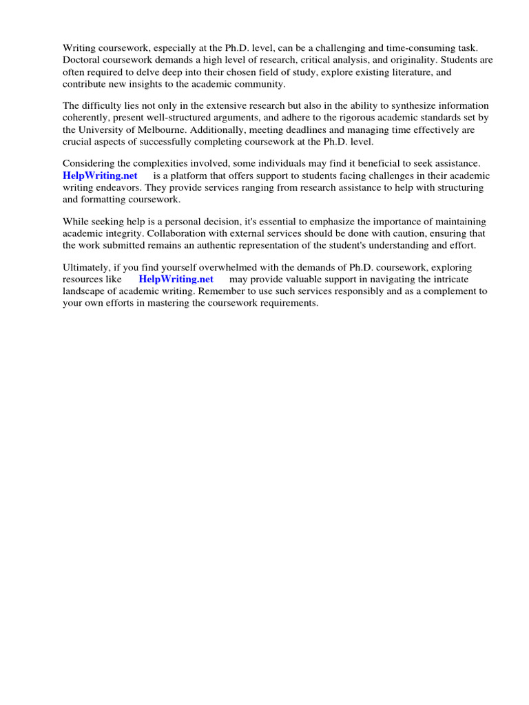 University of Melbourne PHD Coursework | PDF